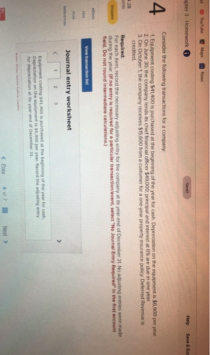 Solved YouTube Maps News apter 3 - Homework Help Save & Exh | Chegg.com