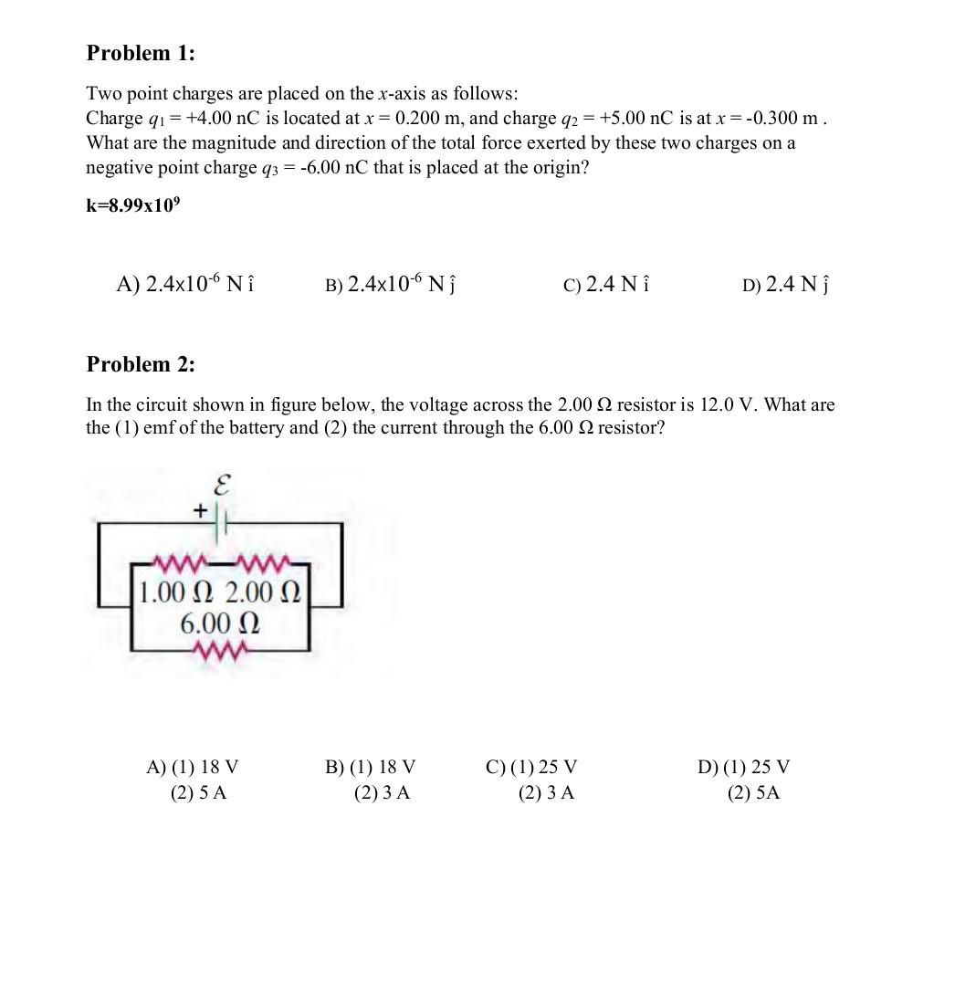 Solved Problem 1: Two point charges are placed on the x-axis | Chegg.com