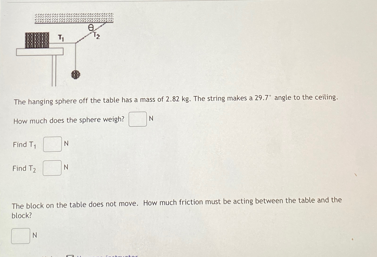 Solved The hanging sphere off the table has a mass of | Chegg.com