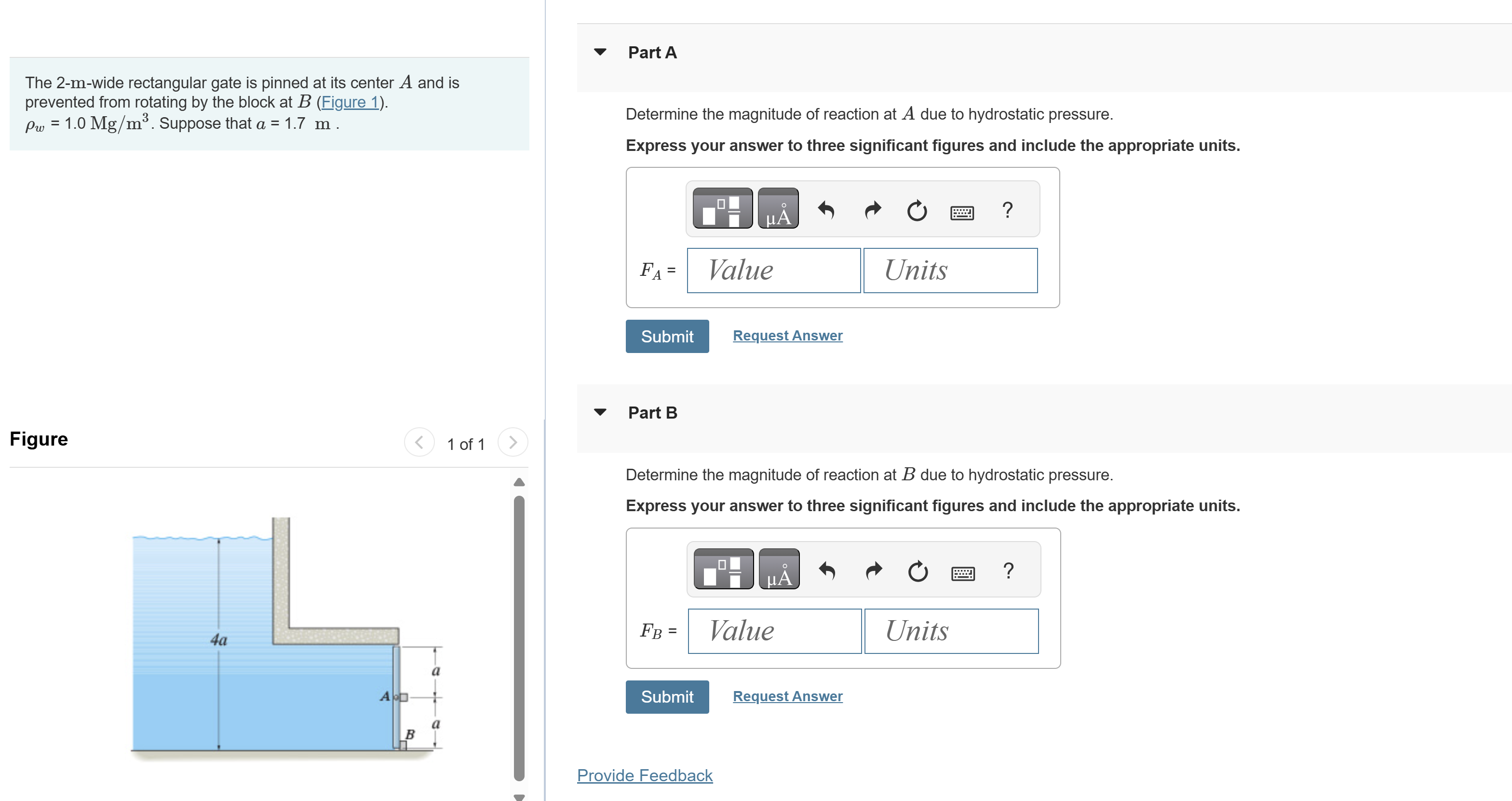 Solved The 2-m-wide rectangular gate is ﻿pinned at ﻿its | Chegg.com