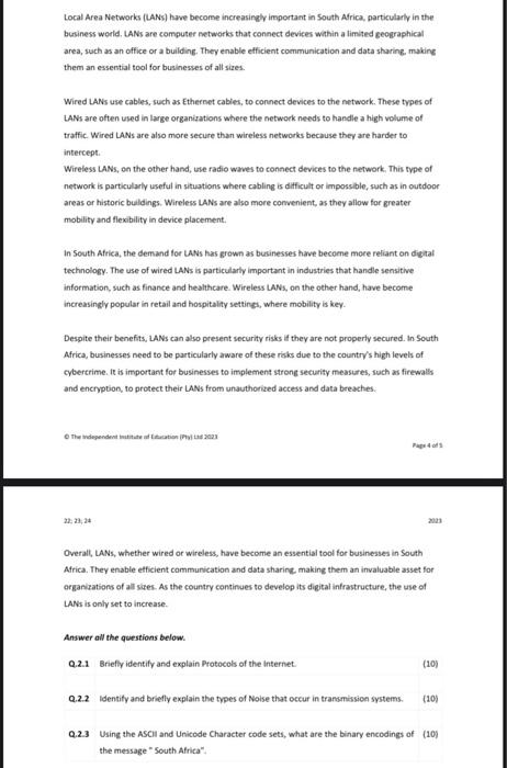 Solved Local Area Networks (LANS) have become increasingly | Chegg.com