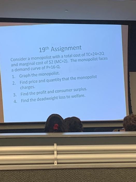 Solved 19th Assignment Consider a monopolist with a total | Chegg.com