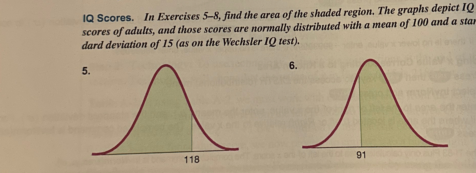 Solved IQ Scores. In Exercises 5-8, ﻿find the area of the | Chegg.com
