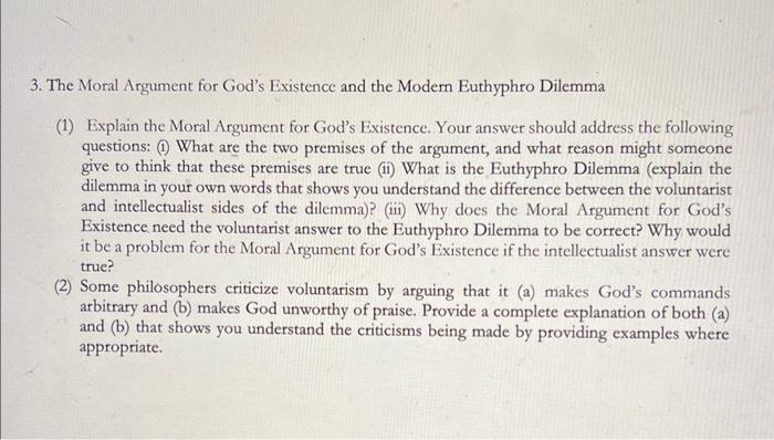 3. The Moral Argument for God's Existence and the | Chegg.com