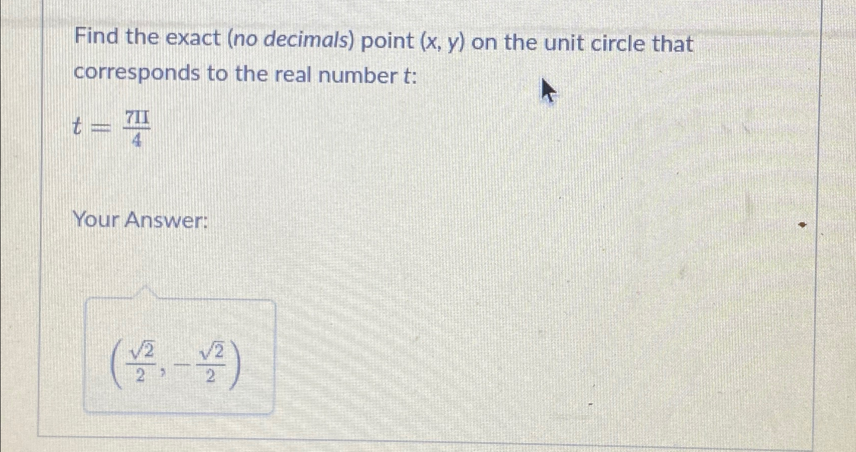 Solved Find the exact (no decimals) ﻿point (x,y) ﻿on the | Chegg.com