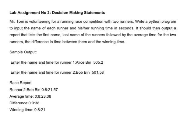 Solved Lab Assignment No 2: Decision Making Statements Mr. | Chegg.com
