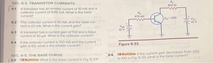 Solved SEC. 6-3 TRANSISTOR CURRENTS 6-1 A transistor has an | Chegg.com