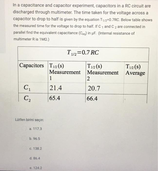 Solved In a capacitance and capacitor experiment, capacitors | Chegg.com