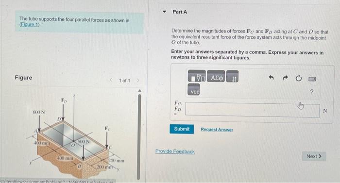 Solved The tube supports the four parallel forces as shown | Chegg.com
