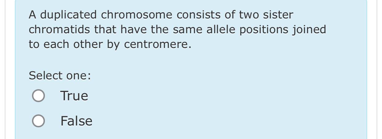 Solved A duplicated chromosome consists of two sister | Chegg.com