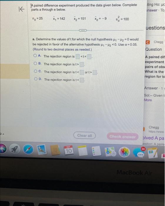 Solved A paired difference experiment produced the data | Chegg.com