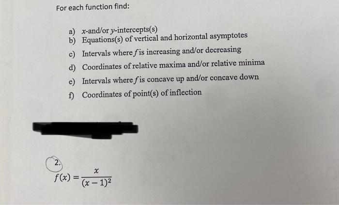 Solved For each function find: a) x-and/or y-intercepts(s) | Chegg.com