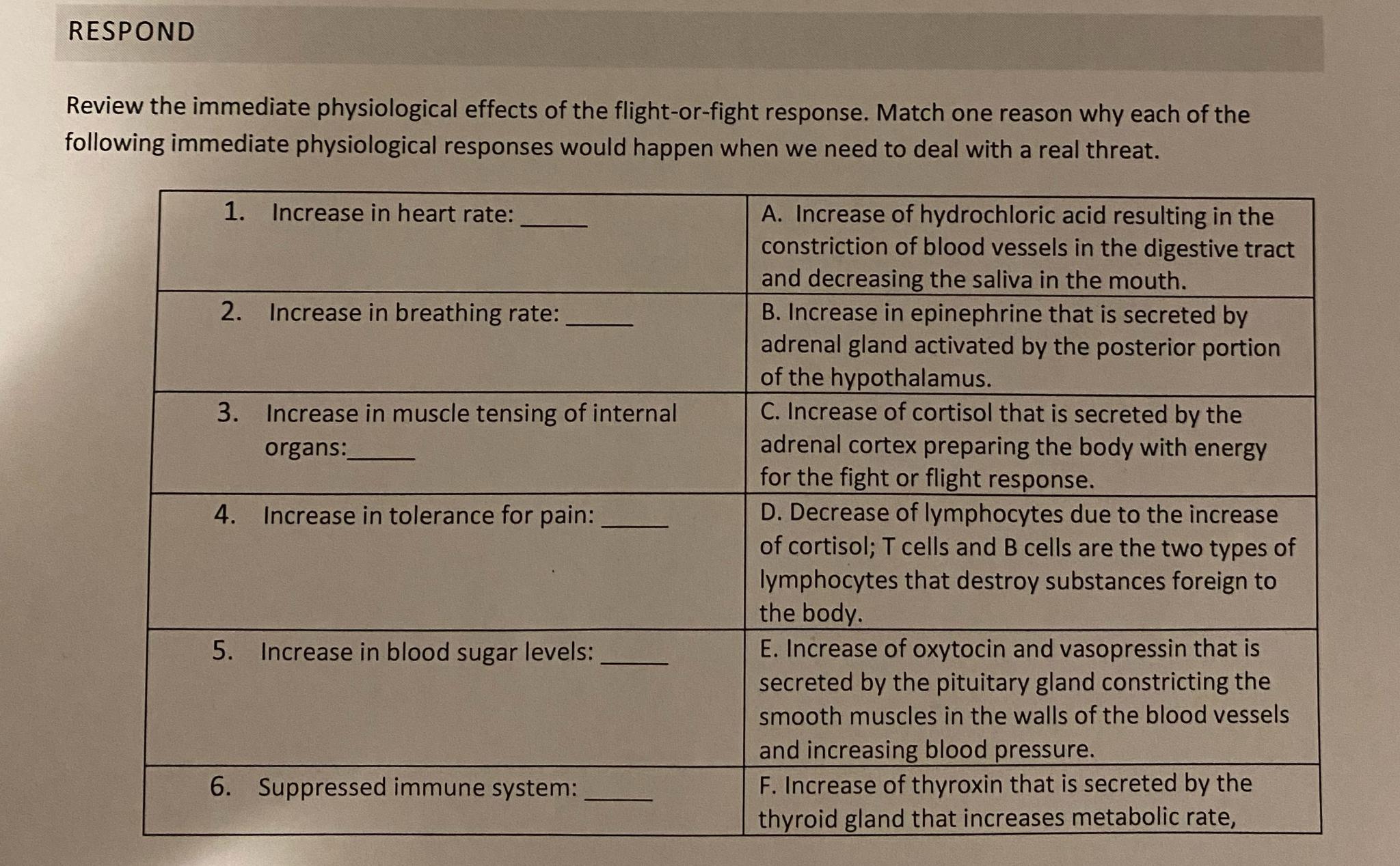 Solved RESPONDReview the immediate physiological effects of | Chegg.com
