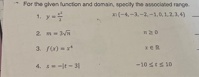 Solved For the given function and domain, specify the | Chegg.com