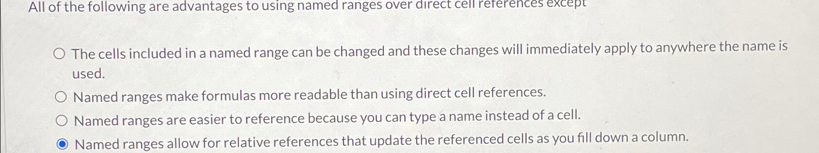 Solved All of the following are advantages to using named | Chegg.com