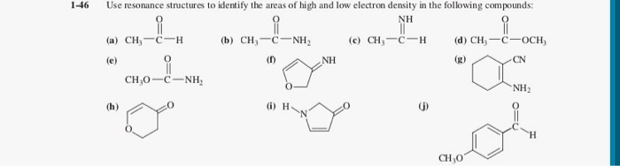 Solved 1-46 Use resonance structures to identify the areas | Chegg.com