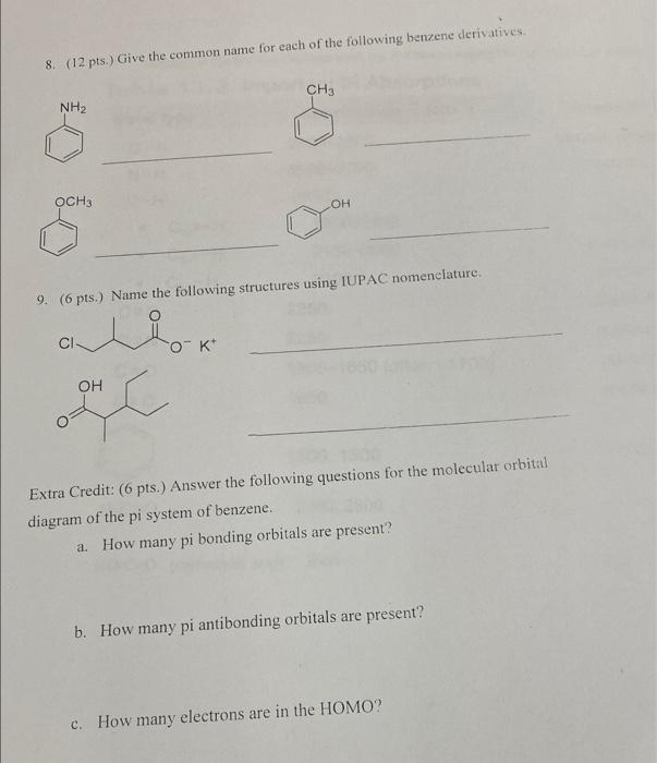 Solved 8. (12 pts.) Give the common name for each of the | Chegg.com