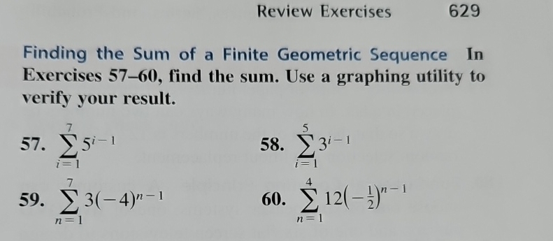 Solved Review Exercises629Finding the Sum of a Finite | Chegg.com Solved Review Exercises629Finding the Sum of a Finite | Chegg.com