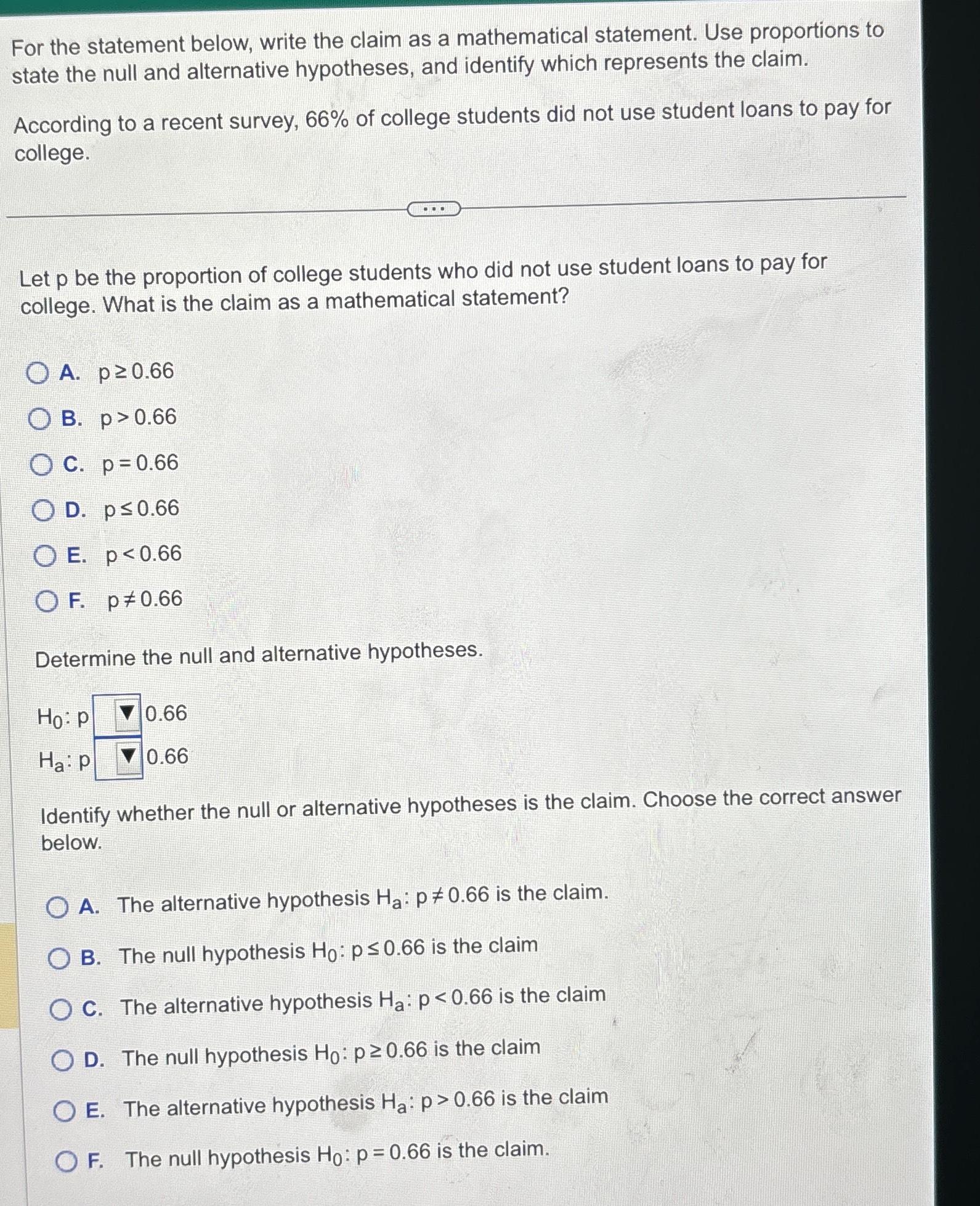 Solved For the statement below, write the claim as a | Chegg.com