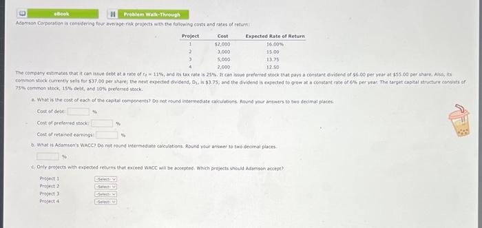 Solved eBook Problem Walk-Through Adamson Corporation is | Chegg.com