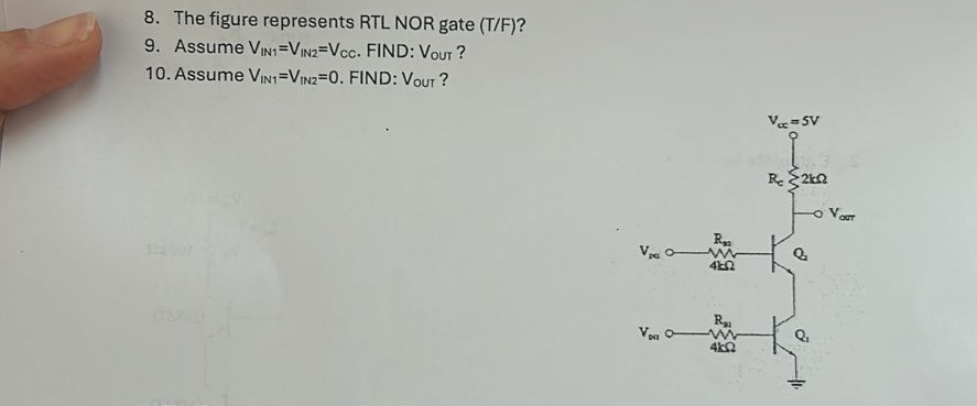 Solved The figure represents RTL NOR gate (TF) ?Assume | Chegg.com