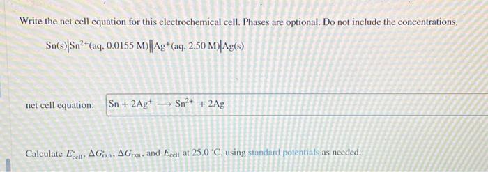 Solved Write the net cell equation for this electrochemical | Chegg.com