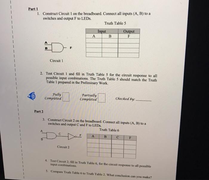 Solved Part 1 1. Construct Circuit 1 on the breadboard. | Chegg.com