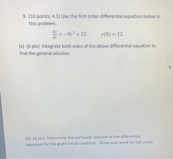 Solved 9. (10 points; 4.1) Use the first order differential | Chegg.com