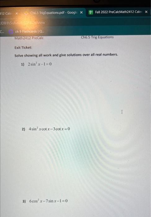 Solved Exit Ticket: Solve showing all work and give | Chegg.com