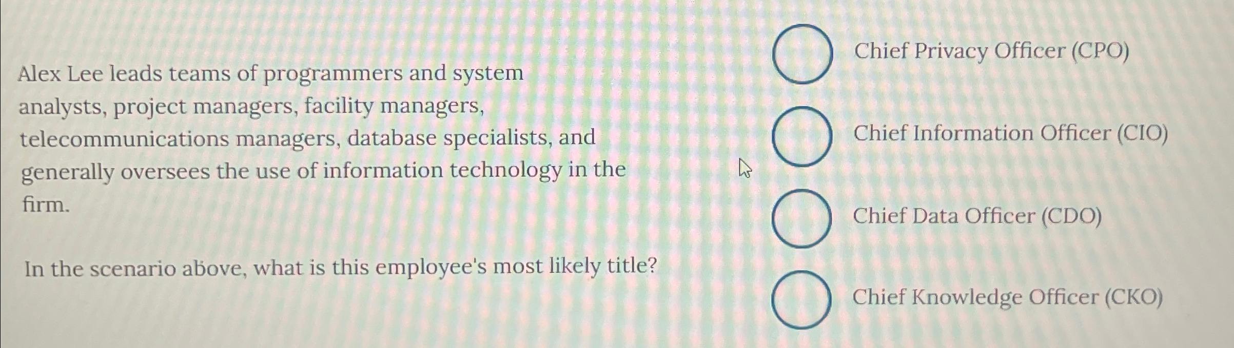 Solved Alex Lee leads teams of programmers and systemChief | Chegg.com