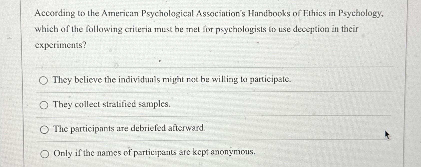 Solved According to the American Psychological Association's | Chegg.com
