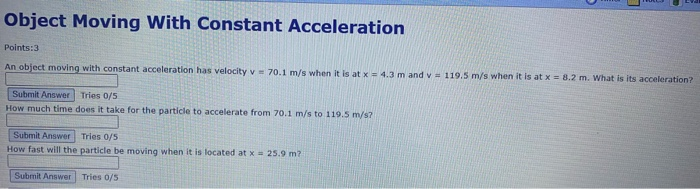 Solved Object Moving With Constant Acceleration Points:3 An | Chegg.com