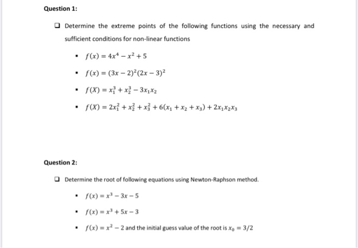 Solved Question 1: Determine the extreme points of the | Chegg.com