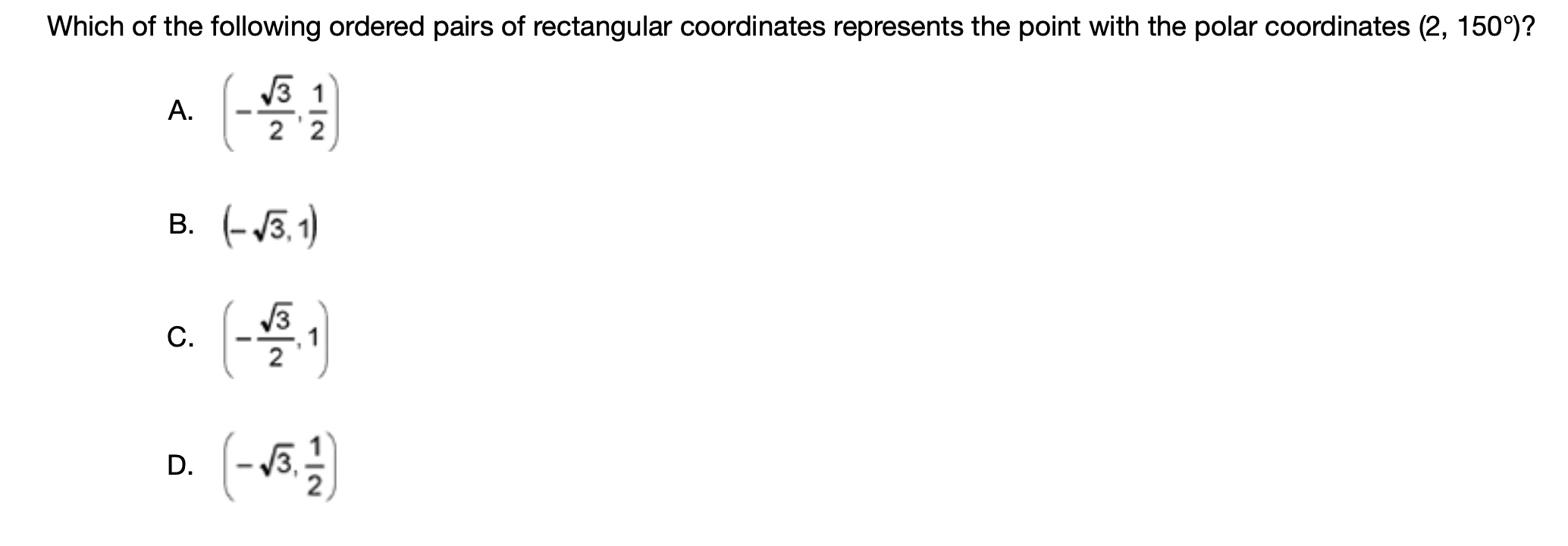 Solved Which of the following ordered pairs of rectangular | Chegg.com
