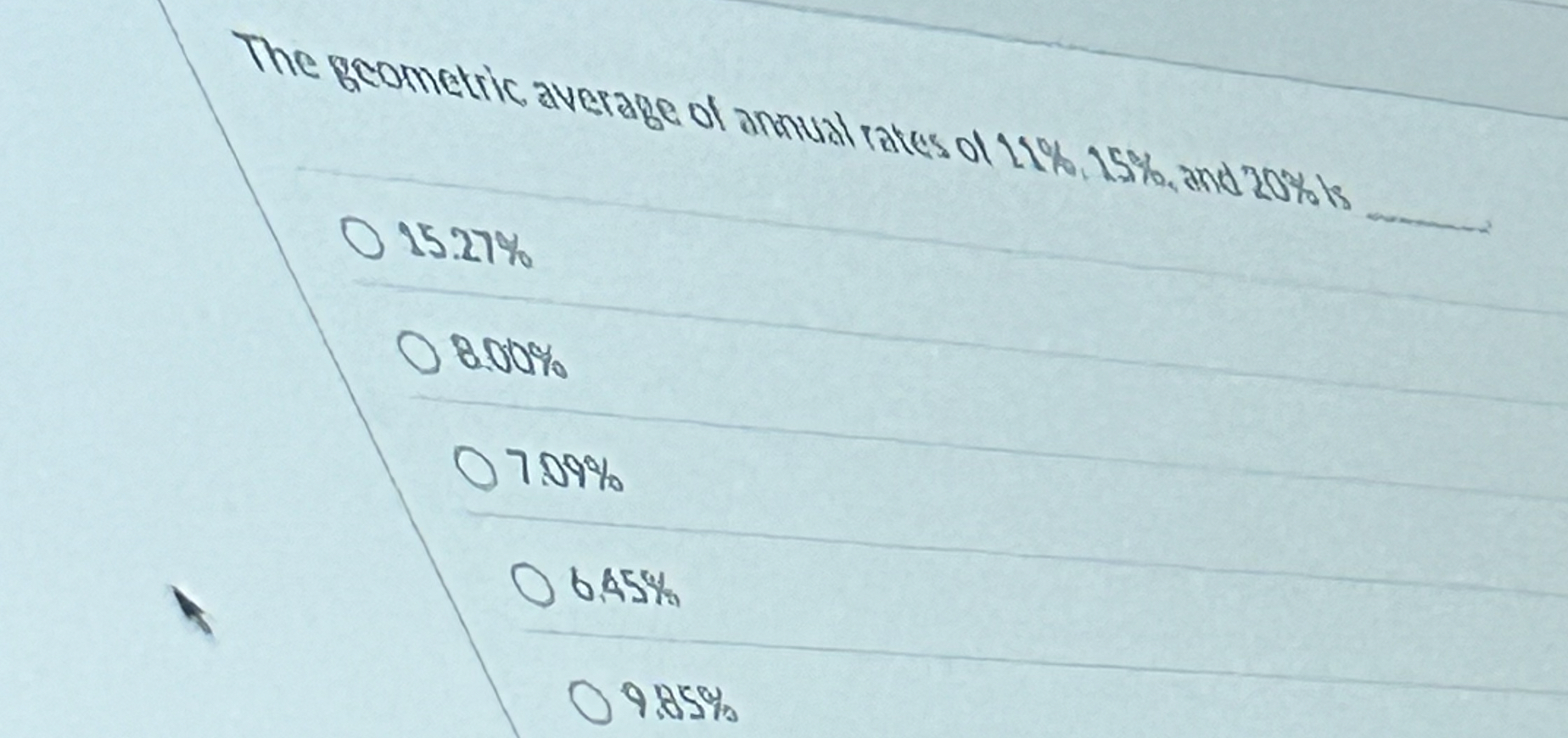 Solved The geometric average of aNnual rates of11%,15%, ﻿and | Chegg.com