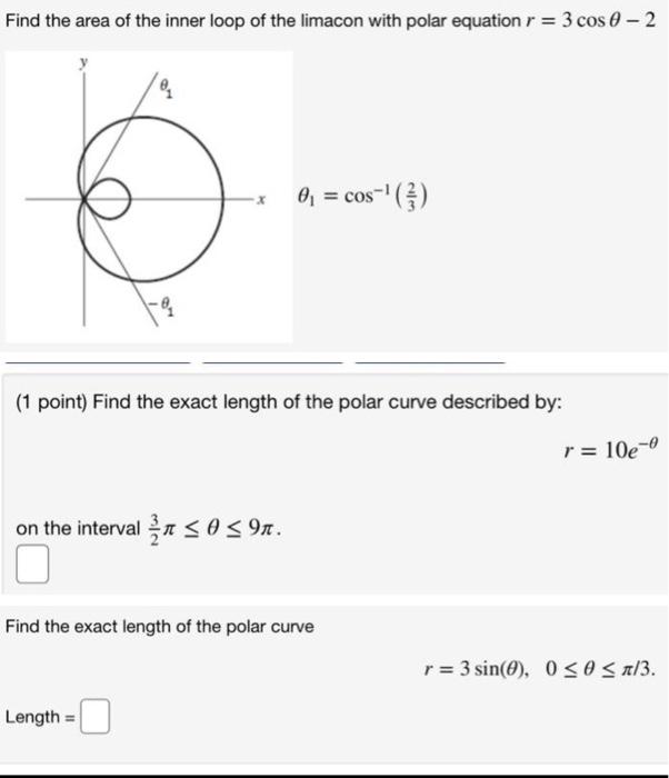 Solved Find the area of the inner loop of the limacon with | Chegg.com
