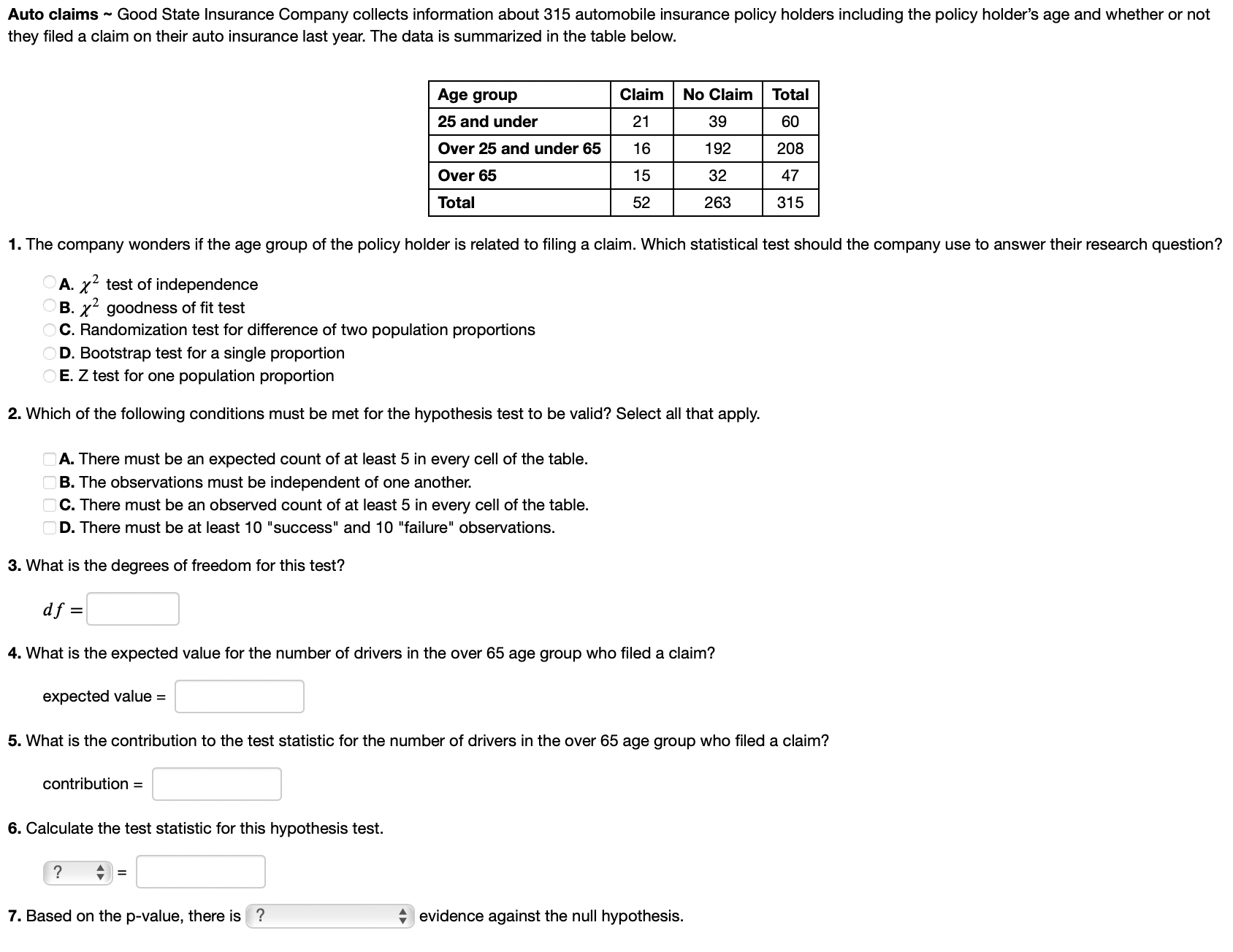 Solved Auto claims ∼ ﻿Good State Insurance Company collects | Chegg.com