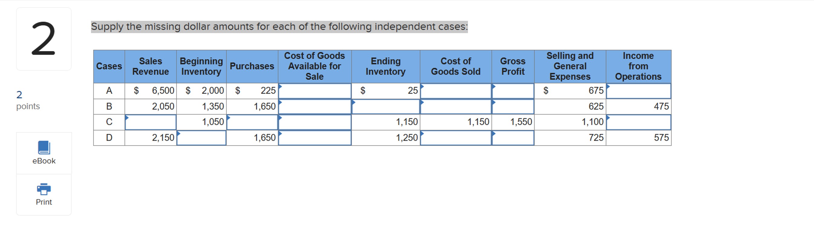 Solved Supply the missing dollar amounts for each of the | Chegg.com
