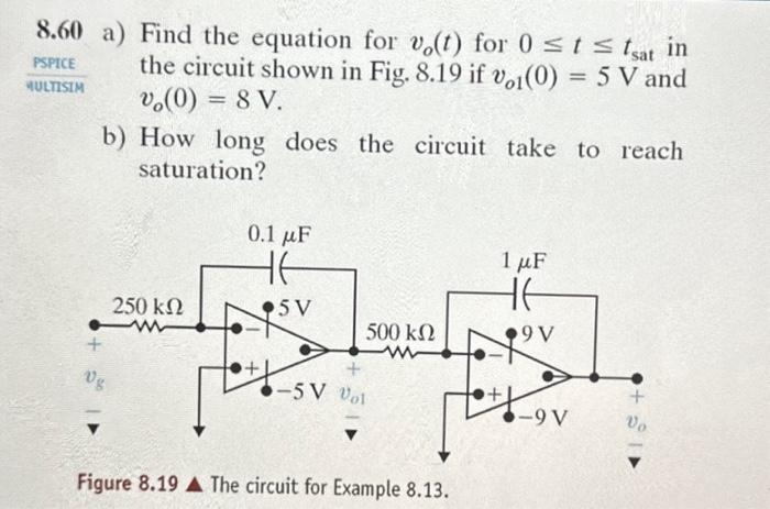 Solved PSPICE 8.60 a) Find the equation for vo(t) for 0 ≤ t | Chegg.com