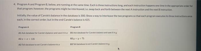Solved 4. Program A and Program B, below, are running at the | Chegg.com