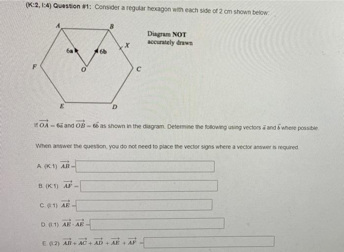 Solved (K:2, 1:4) Question #1: Consider a regular hexagon | Chegg.com