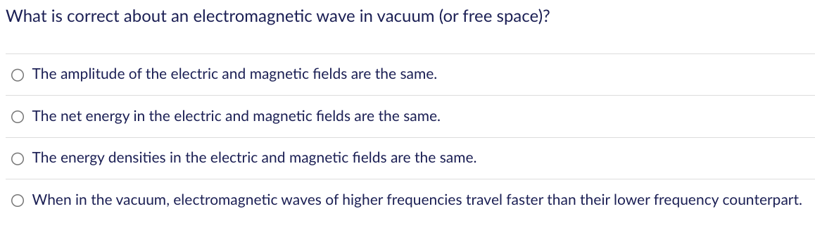 Solved What is correct about an electromagnetic wave in | Chegg.com