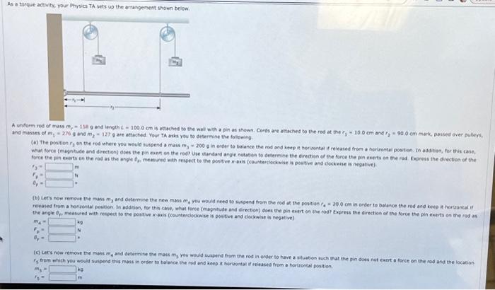 Solved As a torque activity, your Physics TA sets up the | Chegg.com