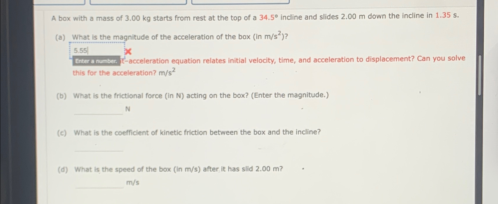 Solved A box with a mass of 3.00kg ﻿starts from rest at the | Chegg.com