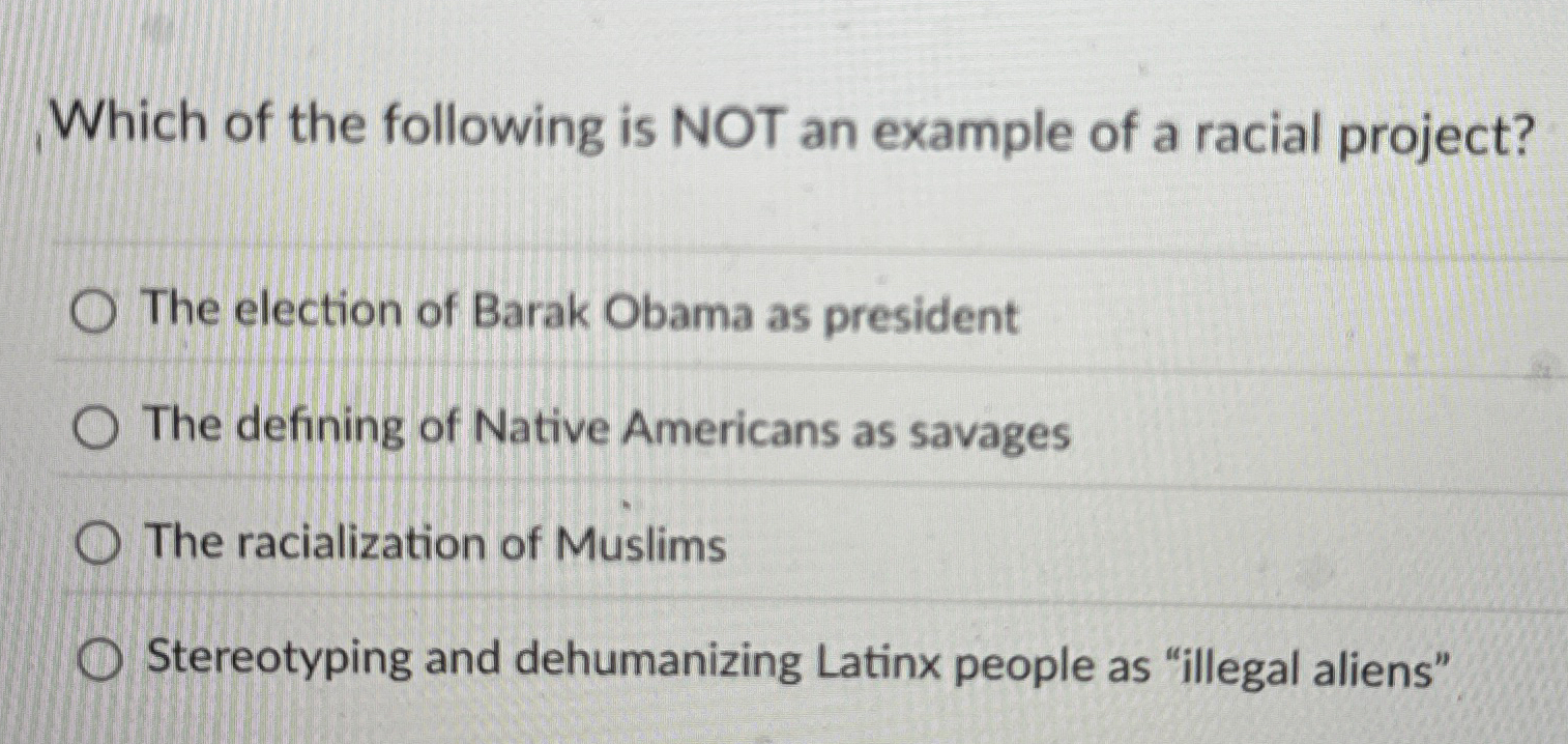 Solved Which of the following is NOT an example of a racial | Chegg.com