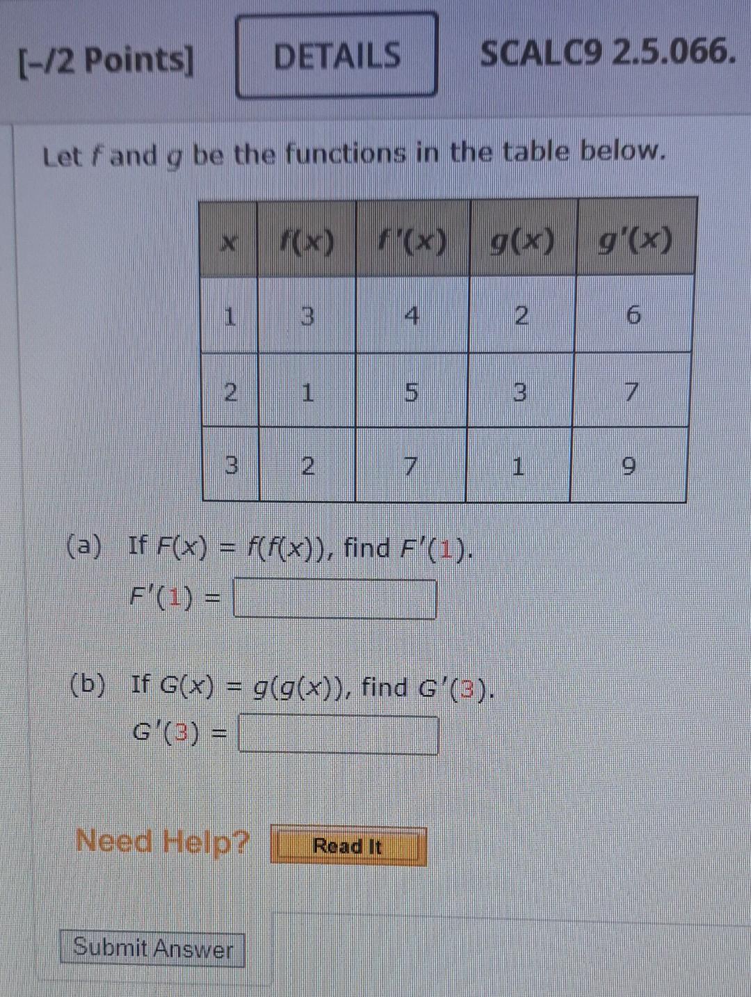 Solved Let f and g be the functions in the table below. (a) | Chegg.com