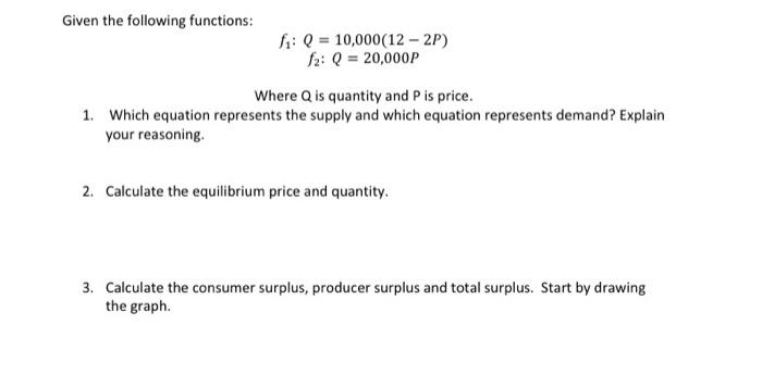 Solved Given the following functions: | Chegg.com