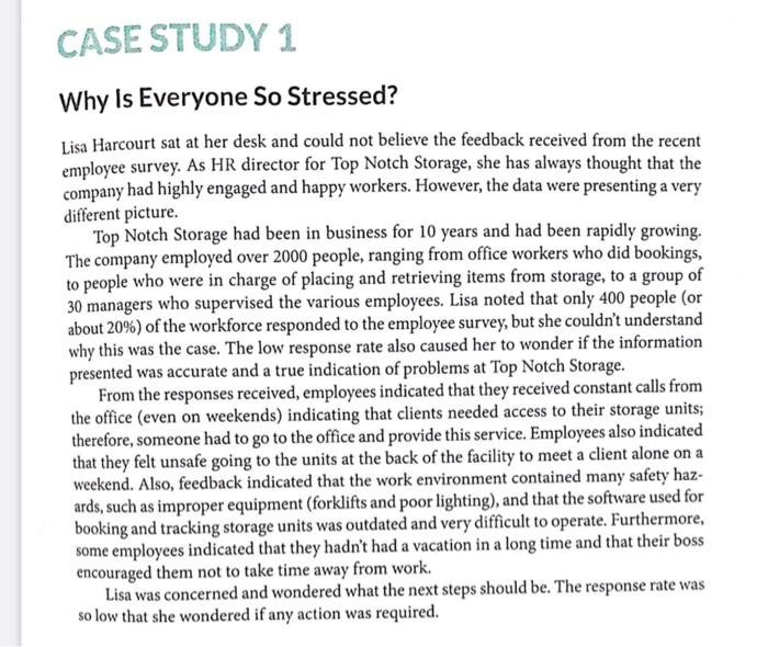 Solved CASE STUDY 1 Why Is Everyone So Stressed? Lisa | Chegg.com