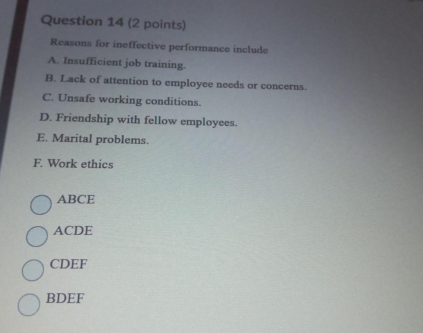 Solved Reasons for ineffective performance include A. | Chegg.com