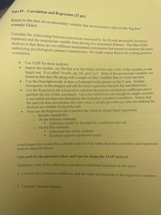 Solved Part IV. Correlation and Regression (15 pts) Return | Chegg.com